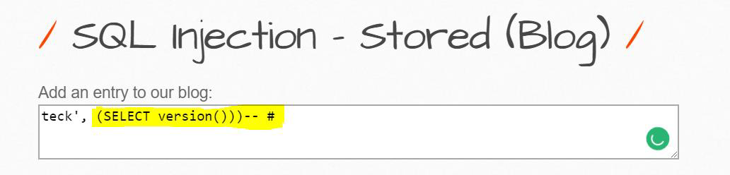 Sql Injection Stored Blog · Teckk2